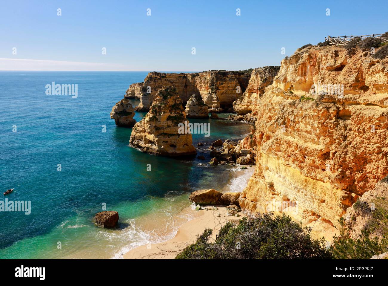 Beautiful cliffs and rock formations by the Atlantic Ocean at Marinha ...