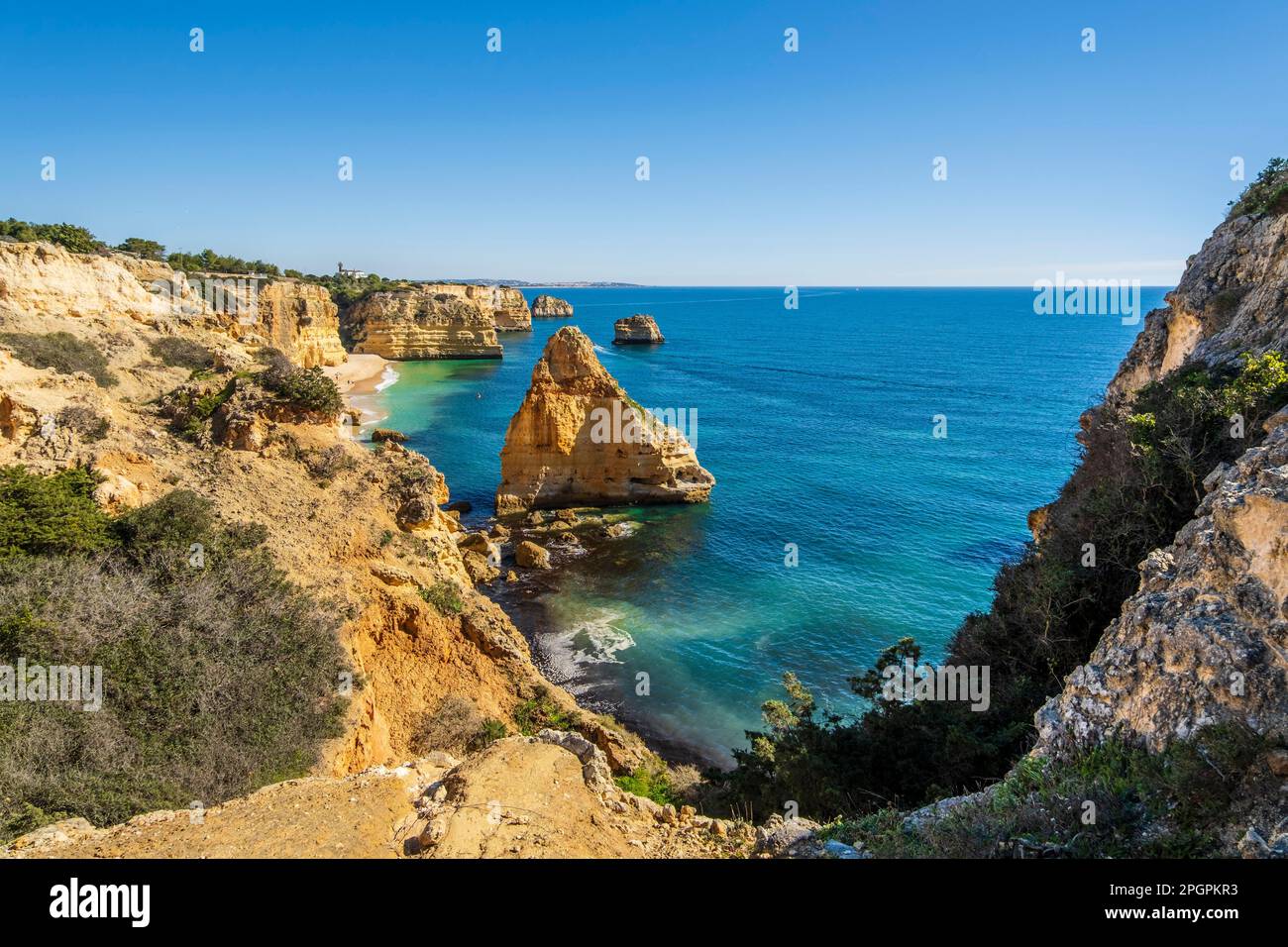 Beautiful cliffs and rock formations by the Atlantic Ocean at Marinha ...
