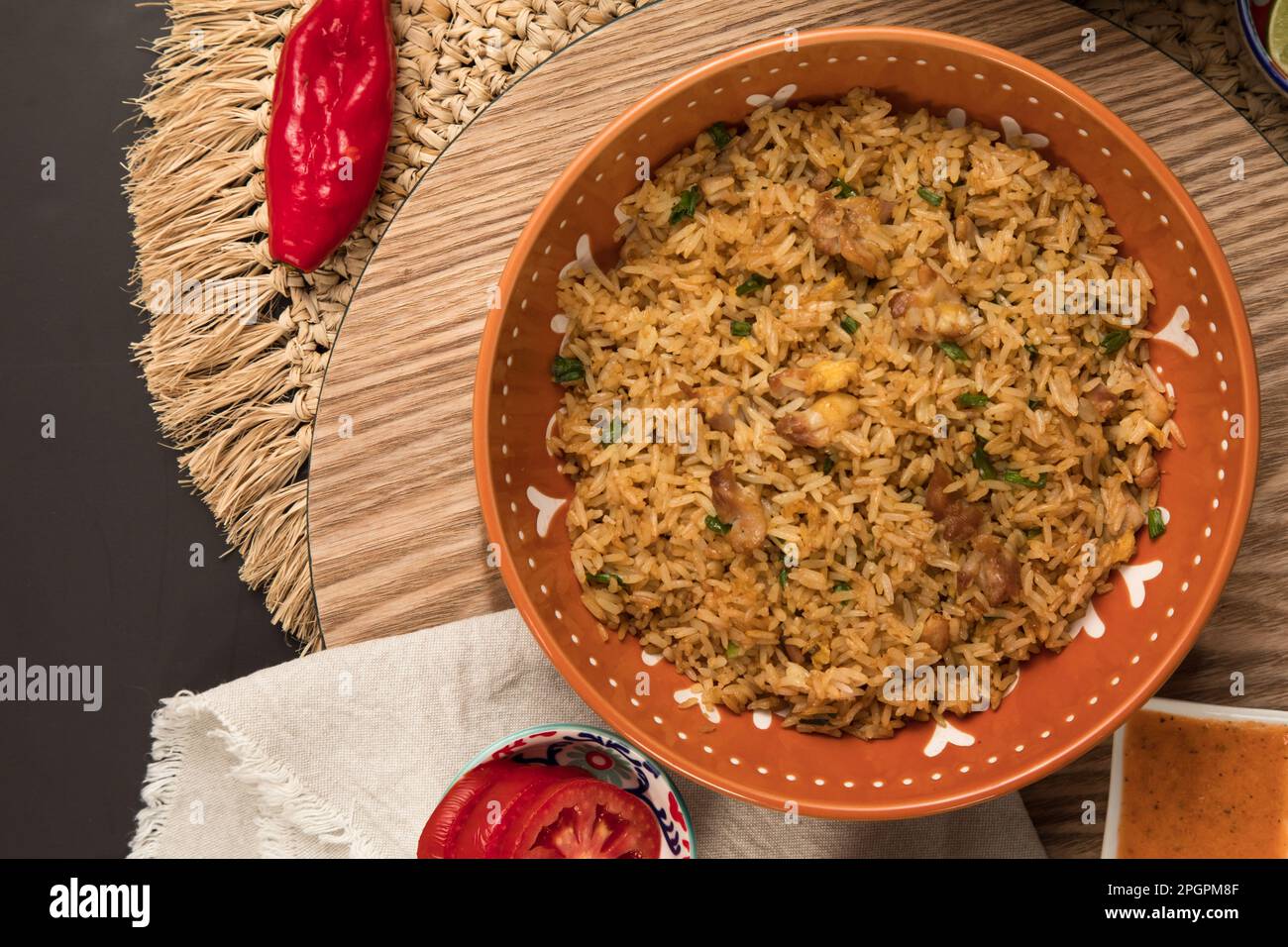 Fried rice Peruvian food buffet table Assorted dishes gourmet cuisine ...