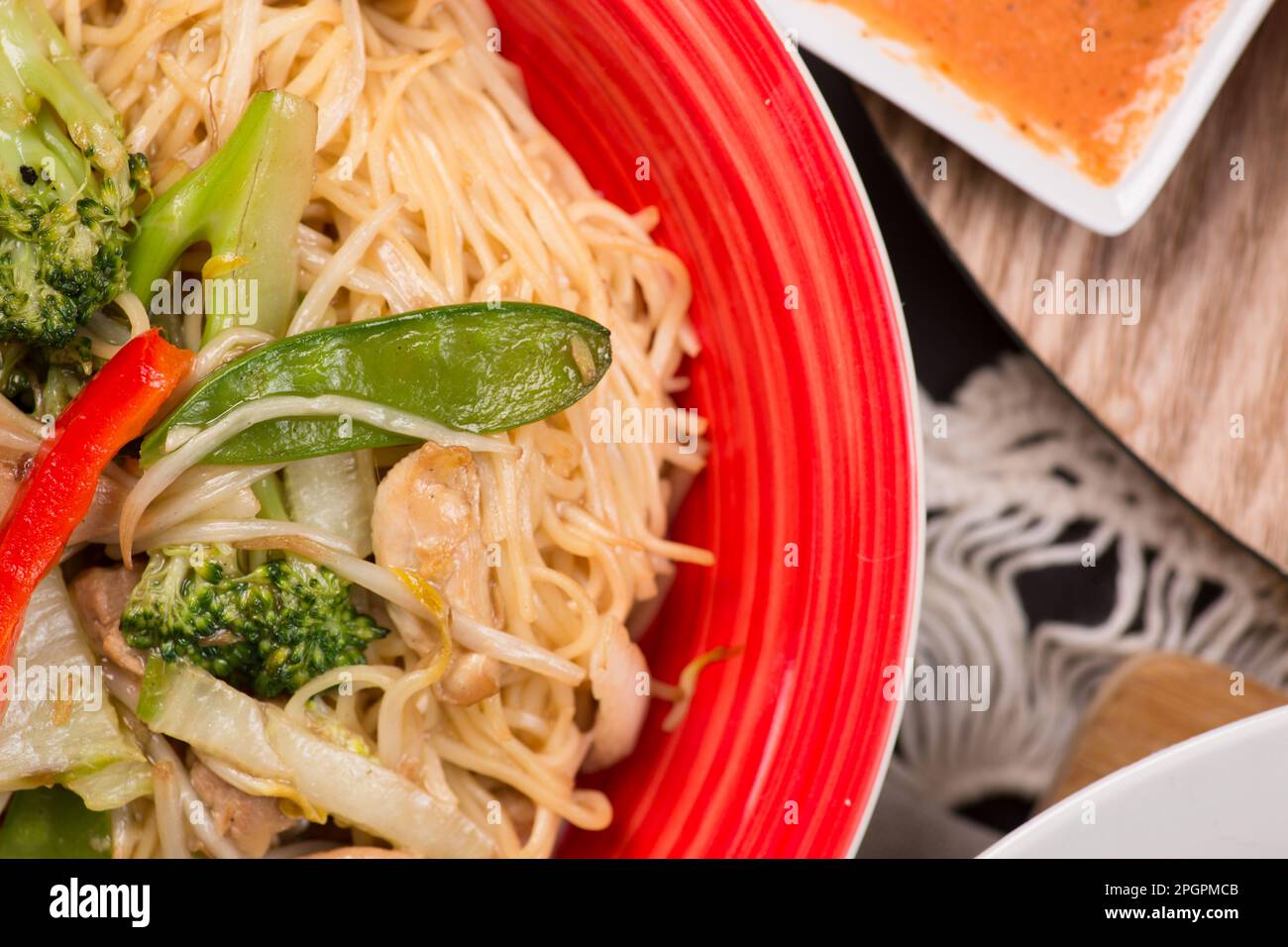 Sauted noodles with vegetables Peruvian food buffet table Assorted ...