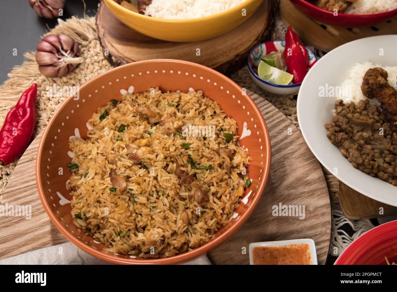 Fried rice Peruvian food buffet table Assorted dishes gourmet cuisine ...