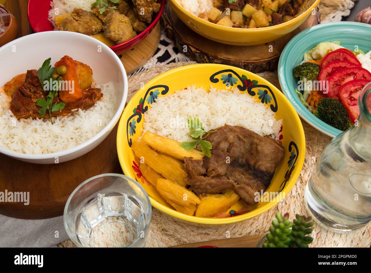 Fried fish sticks and fried yuca Peruvian food buffet table Assorted ...
