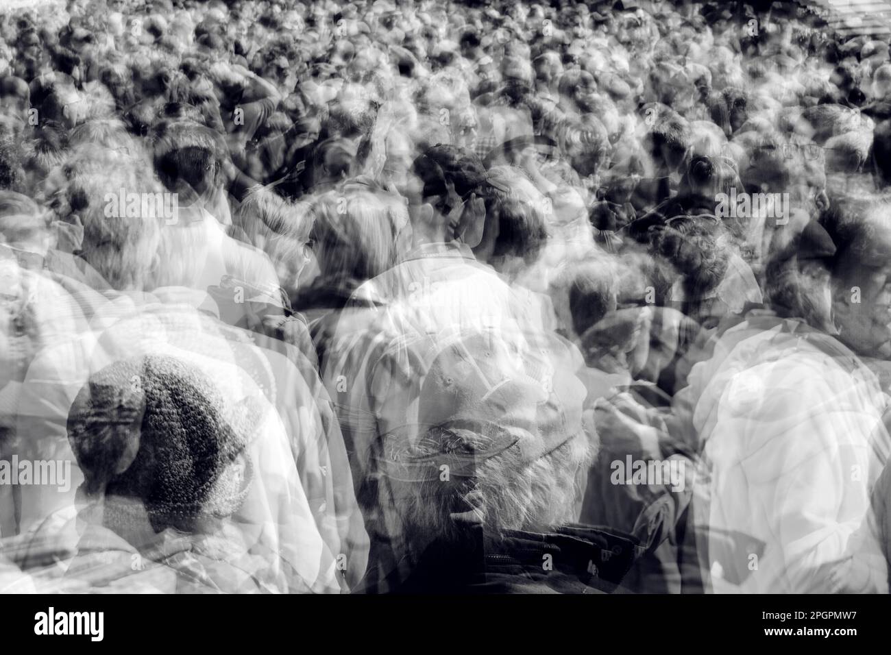 moving crowd of people multiple exposure in black and white Stock Photo ...