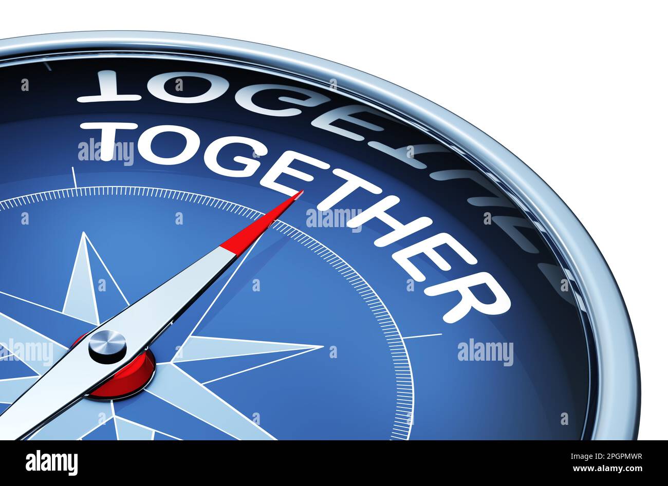 3D rendering of a compass with the word together Stock Photo - Alamy
