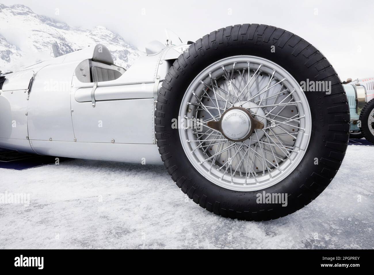 Front wheel of an Auto Union C-Type, built 1936 on the frozen lake ...