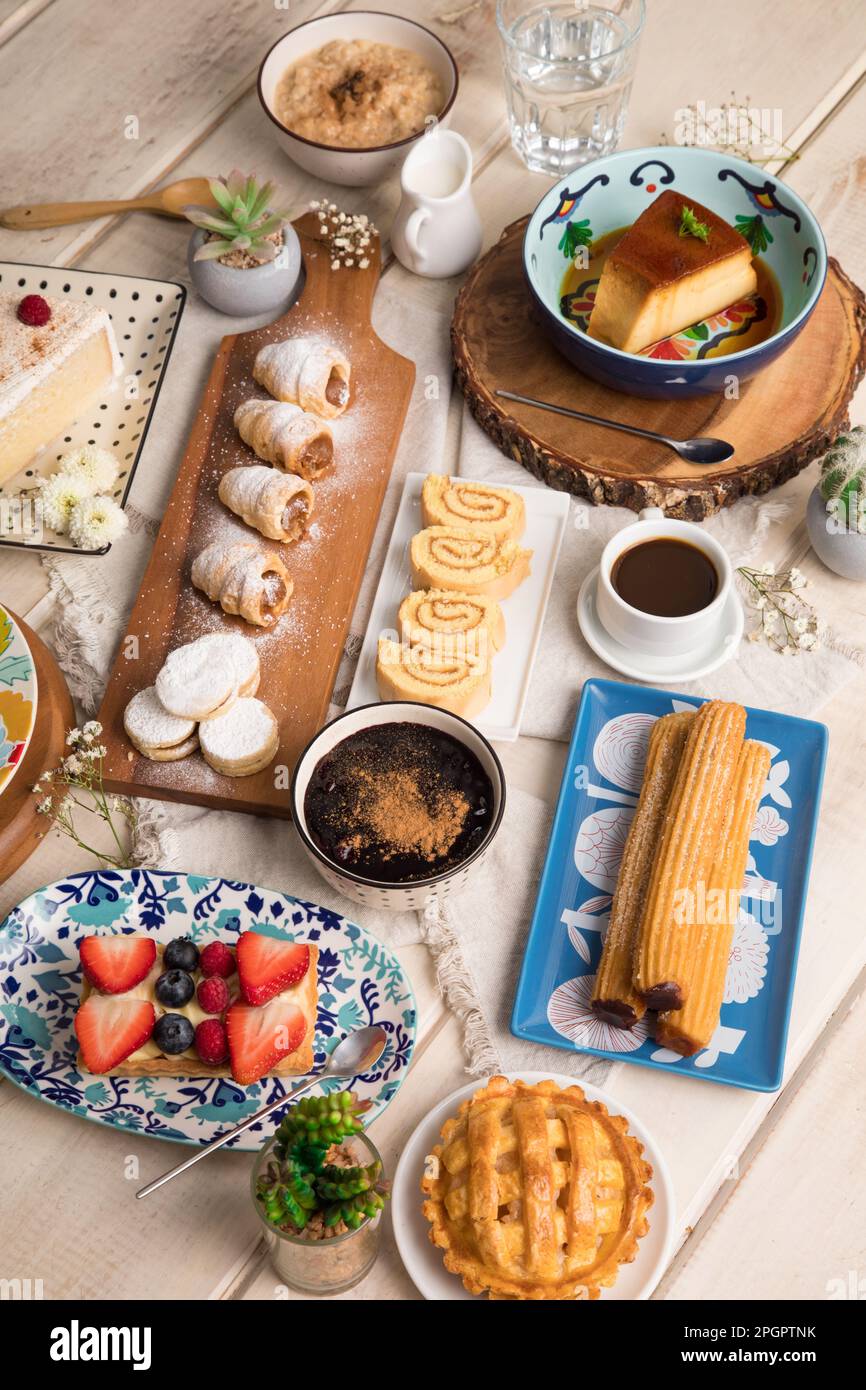 Peruvian desserts buffet table brunch sweet food Stock Photo - Alamy