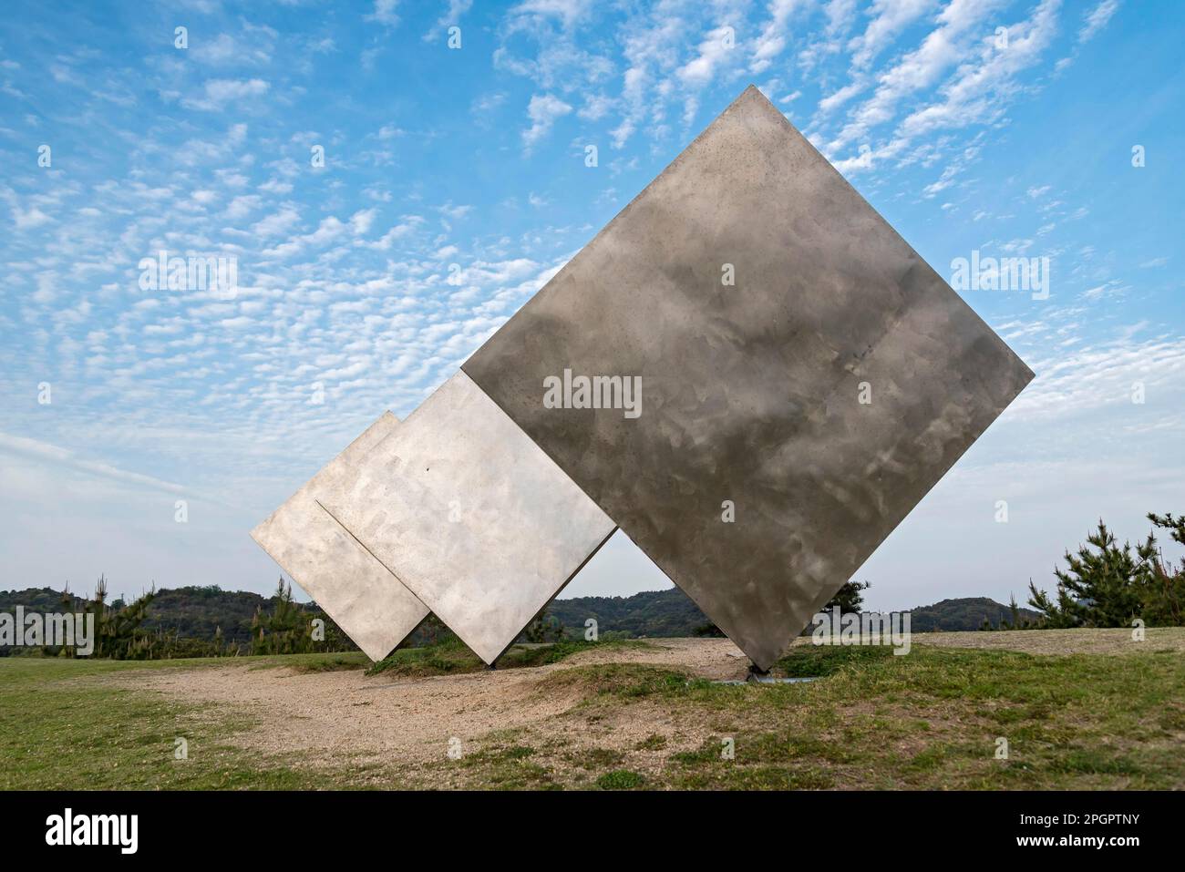 George Rickey's Three squares, art installation, Naoshima, Japan Stock ...