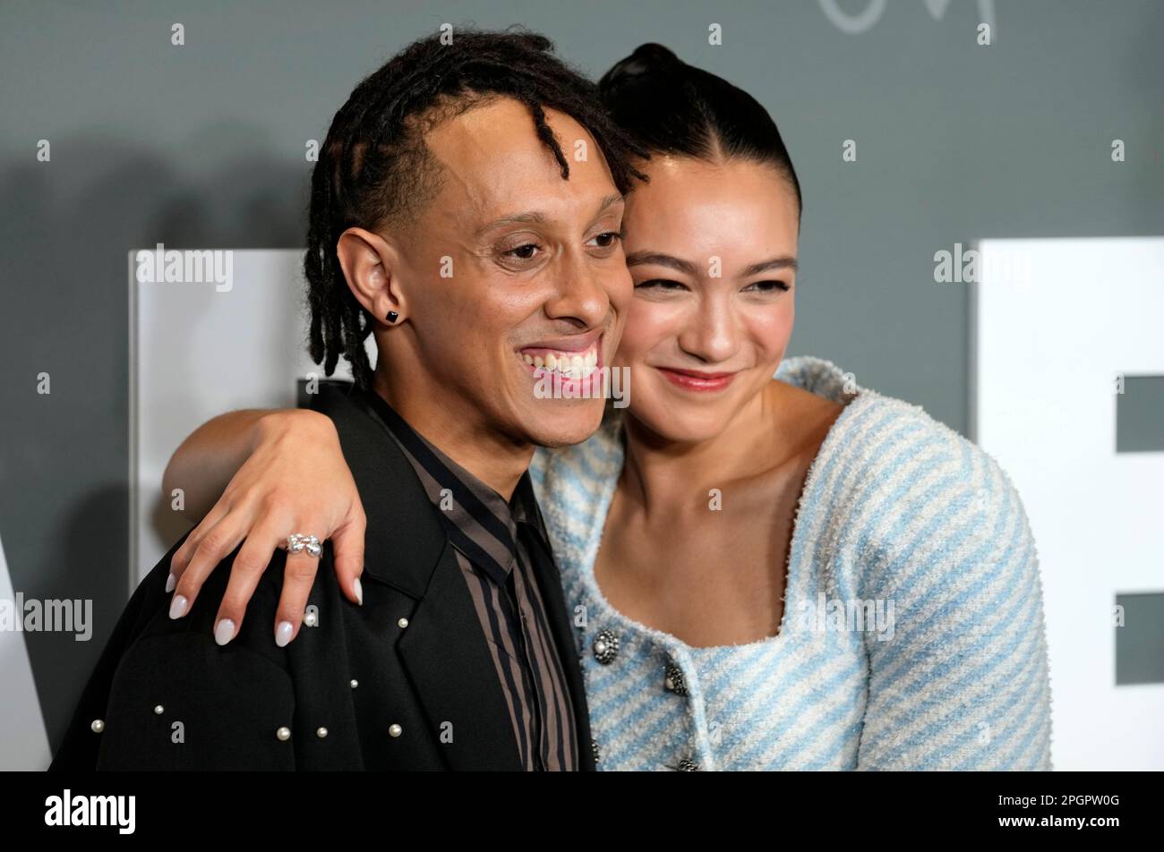 Aaron Branch, left, and Rachel Marsh, cast members in "Unstable," pose ...