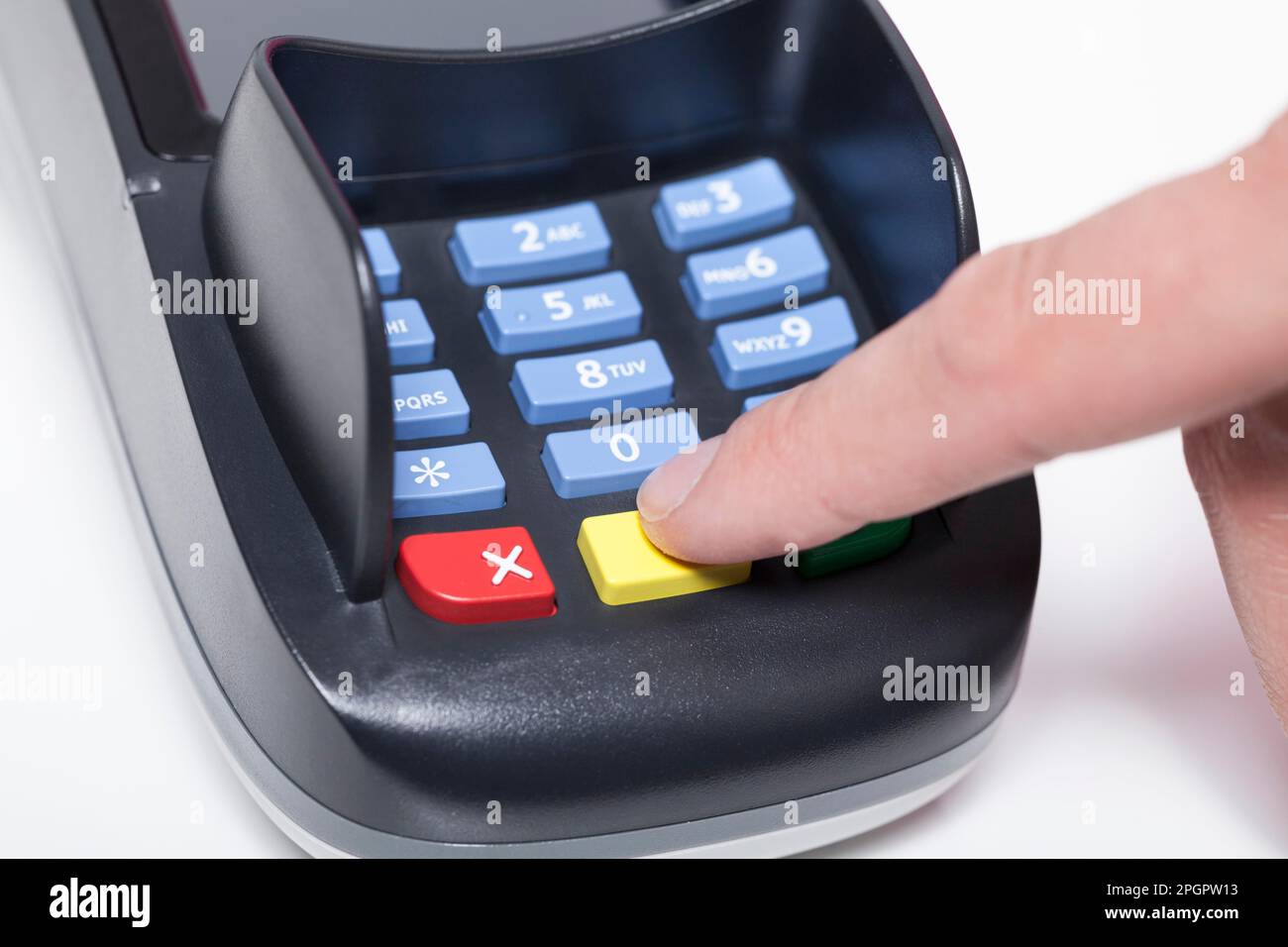 Finger, correct transaction on card reader Stock Photo - Alamy
