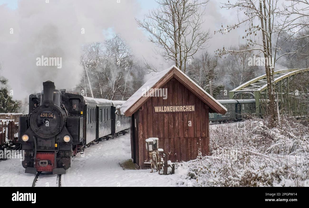 Winter steam locomotive ride of the Steyrtalbahn museum railway in ...