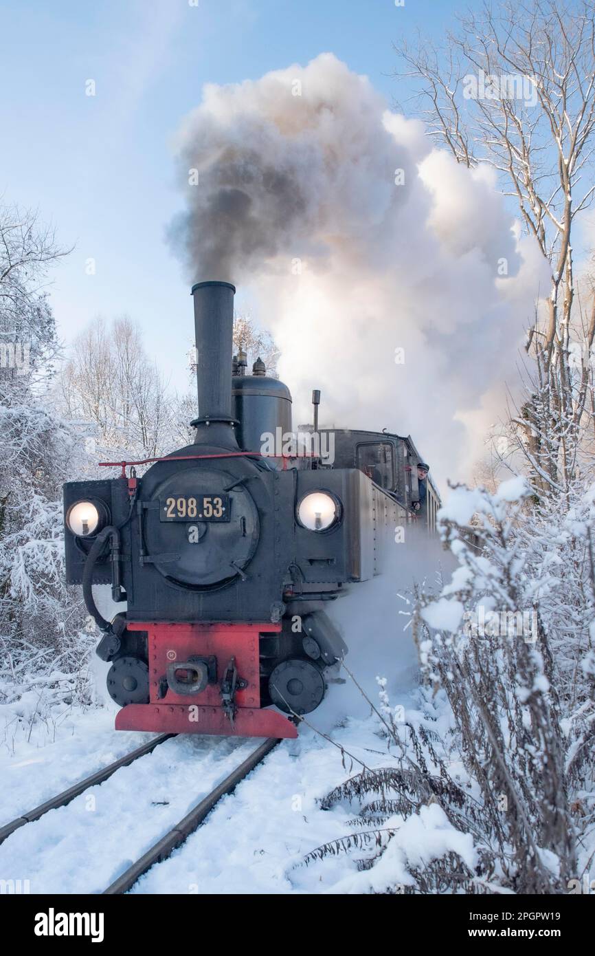 Winter steam locomotive ride of the Steyrtalbahn museum railway in ...