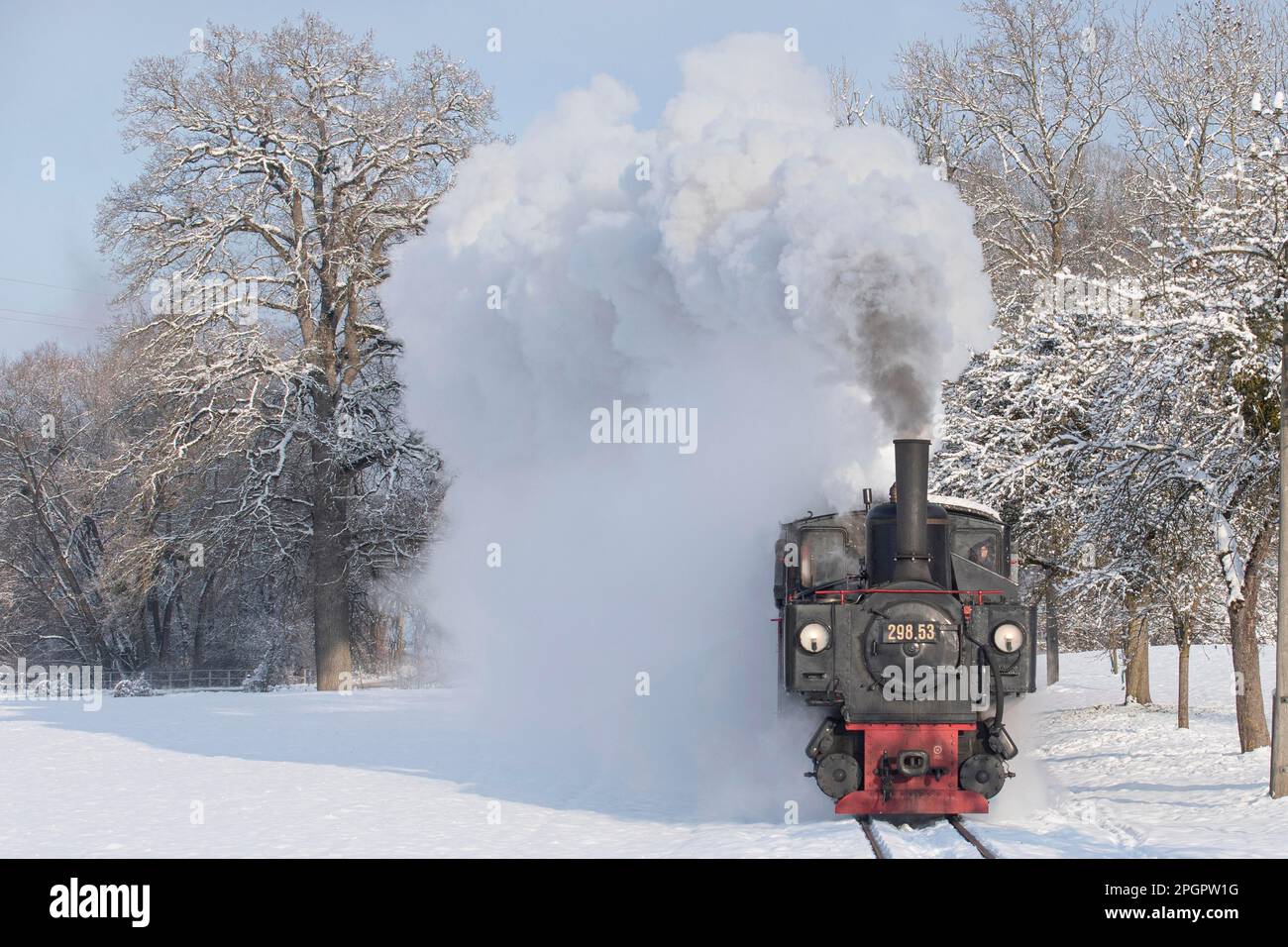 Winter steam locomotive ride of the Steyrtalbahn museum railway in ...