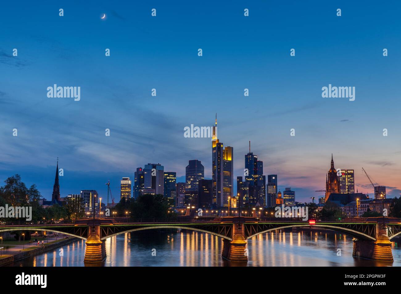 Crescent Moon, Skyline, Frankfurt, Hesse, Germany Stock Photo - Alamy
