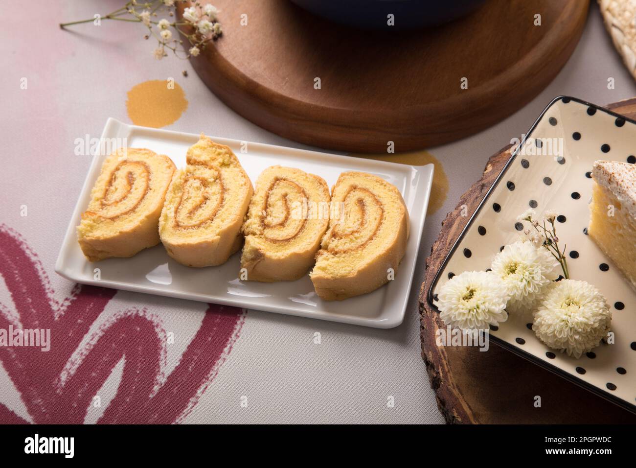 Pionono rolled up cake Peruvian desserts buffet table brunch sweet food ...