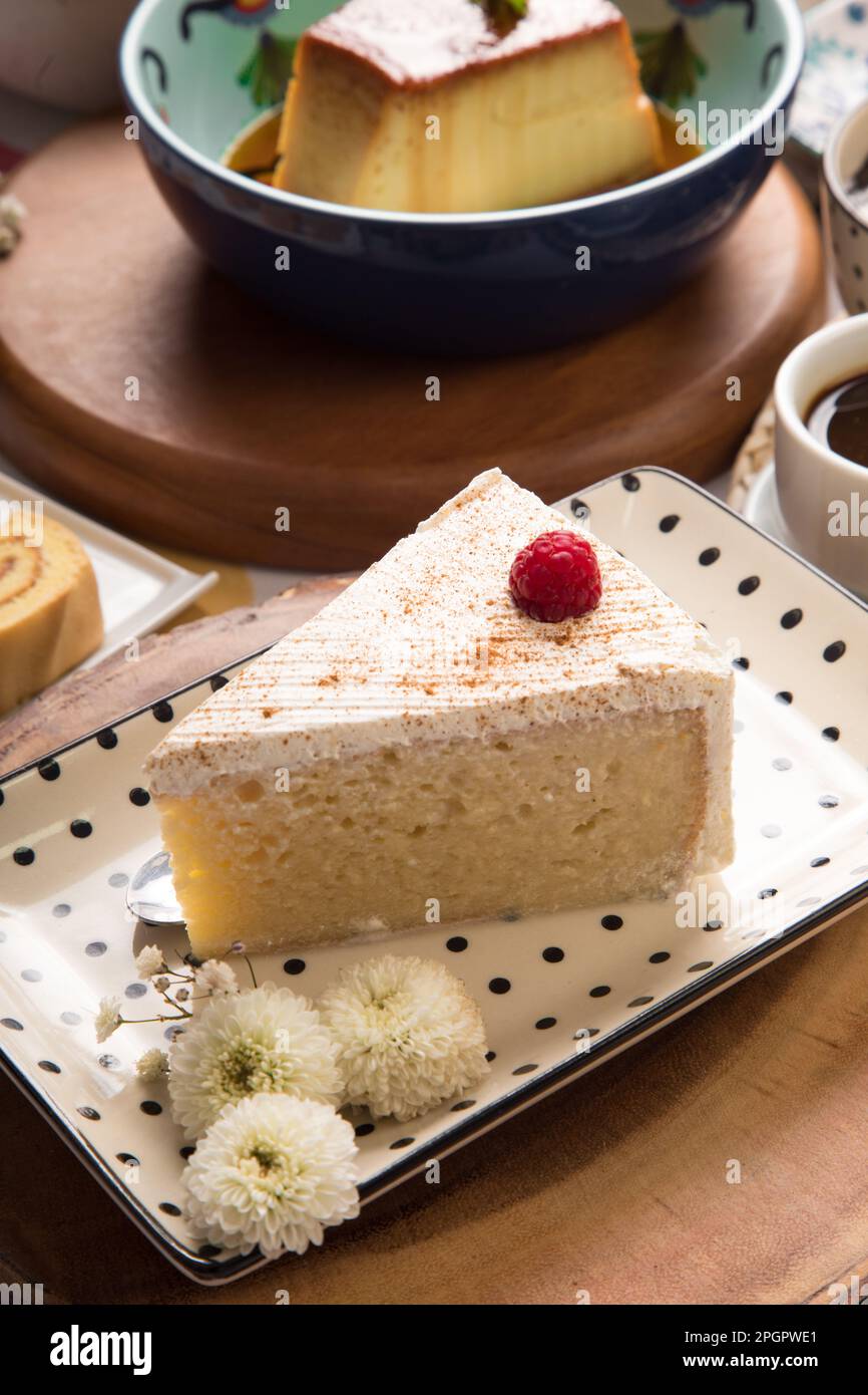 Tres leches vainilla wet cake Peruvian desserts buffet table brunch ...