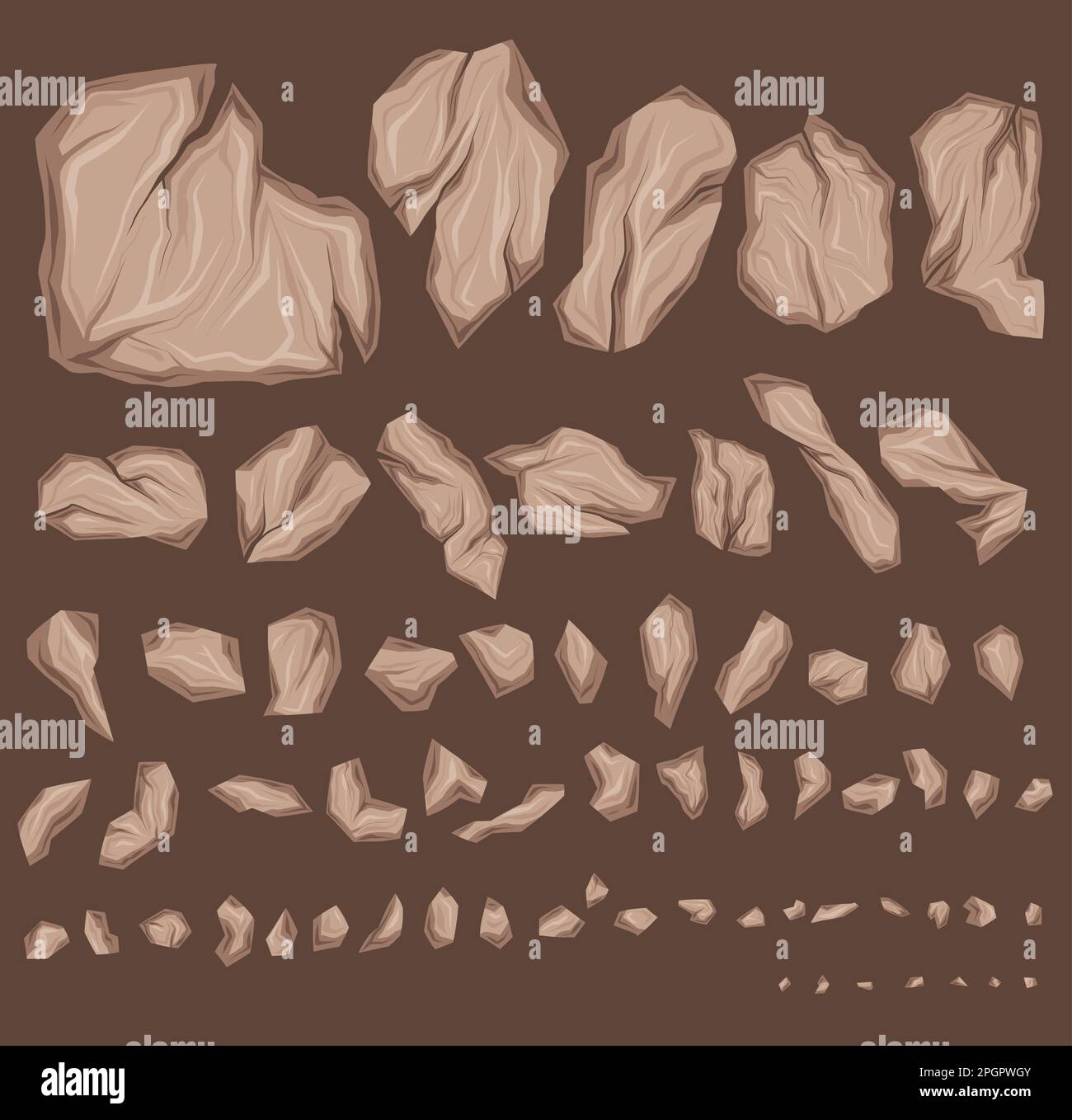 Vector set of various of broken stones of dry clay. Cartoon clipart ...