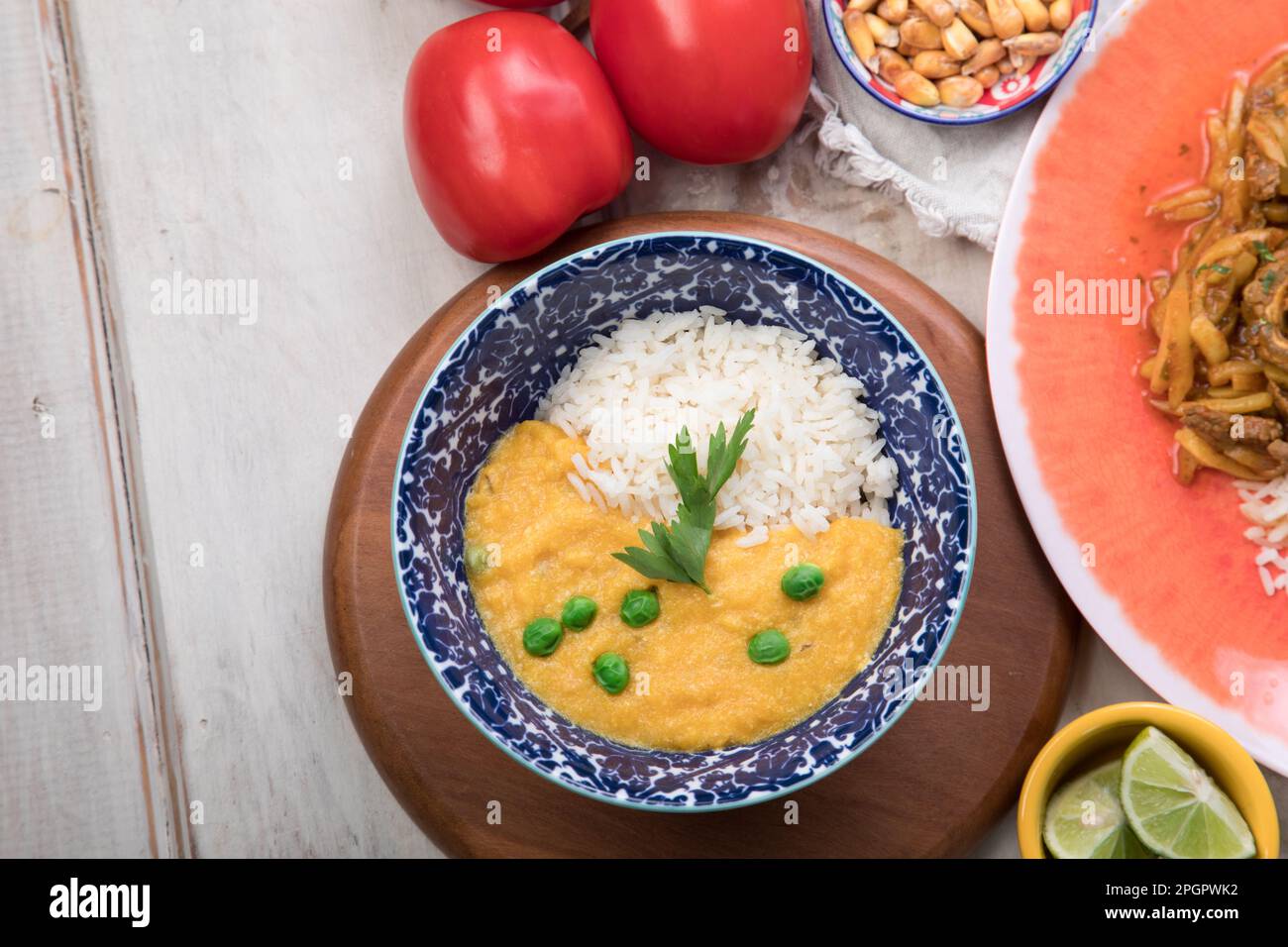 Peruvian food buffet table locro pumpkin stew Stock Photo - Alamy