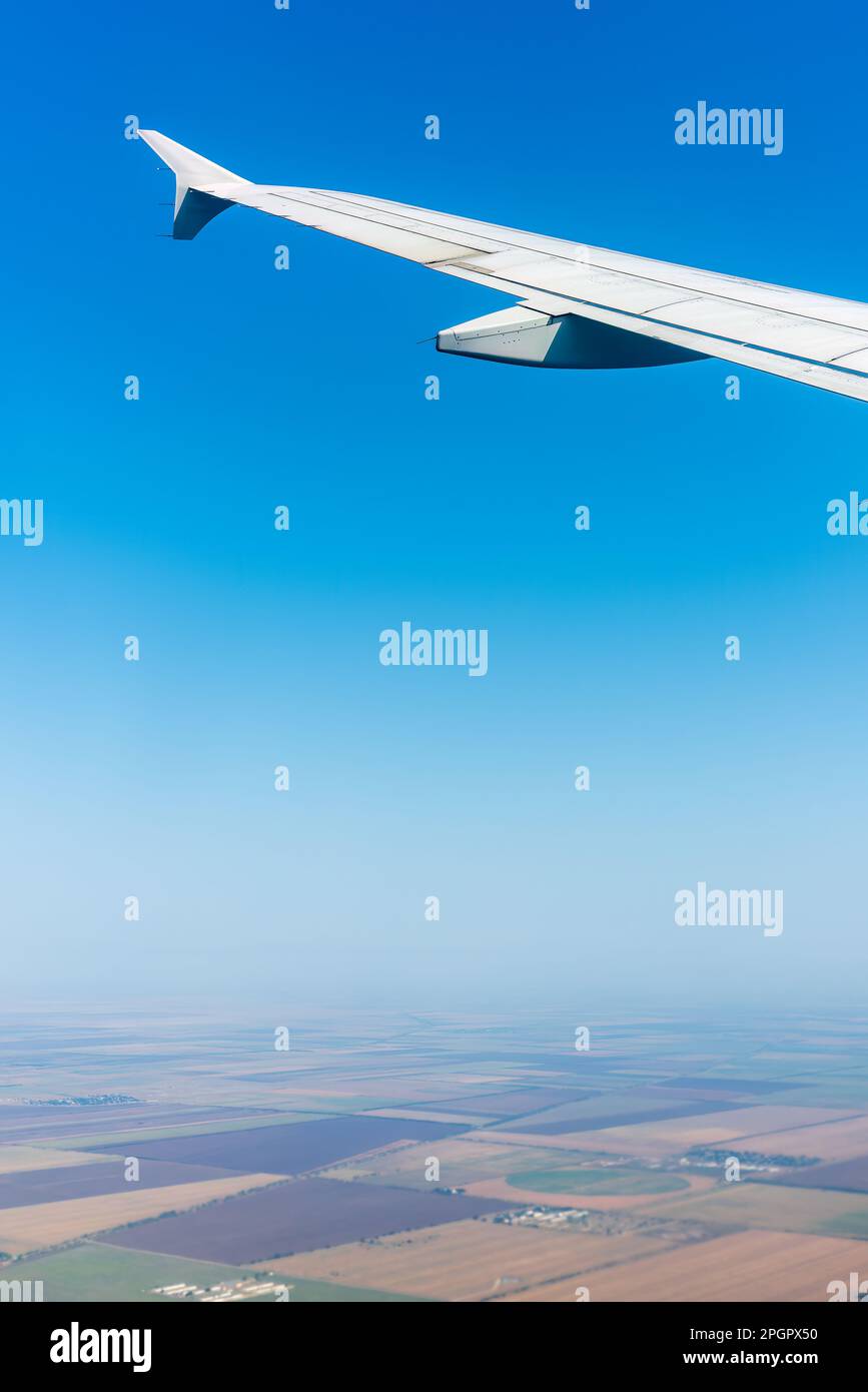 View from the airplane window during takeoff at Koltsovo airport on a ...