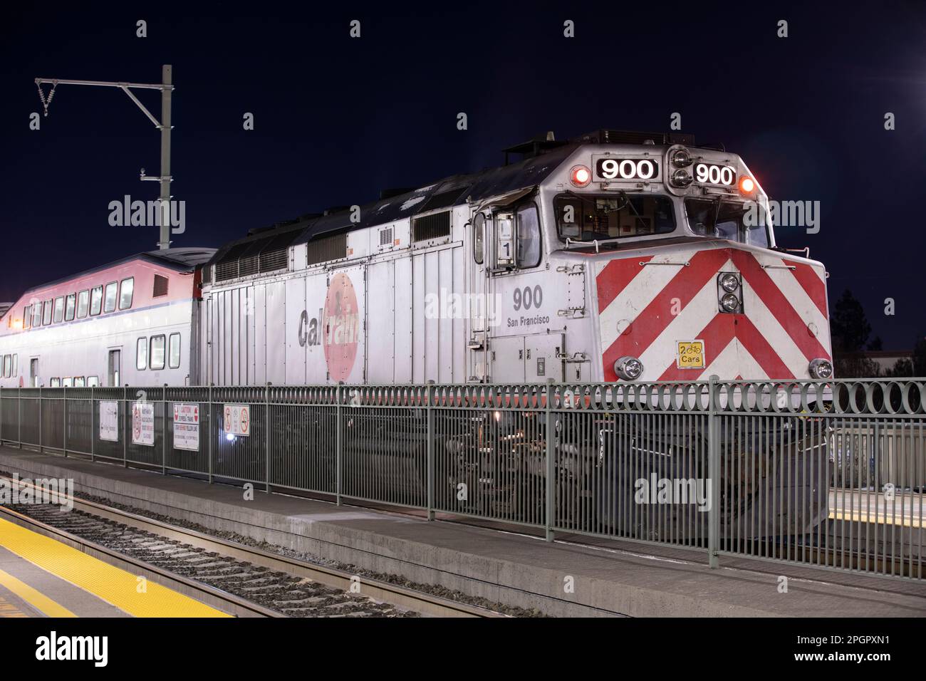 San Carlos, California, USA - January 1, 2023: A north bound Caltrain ...