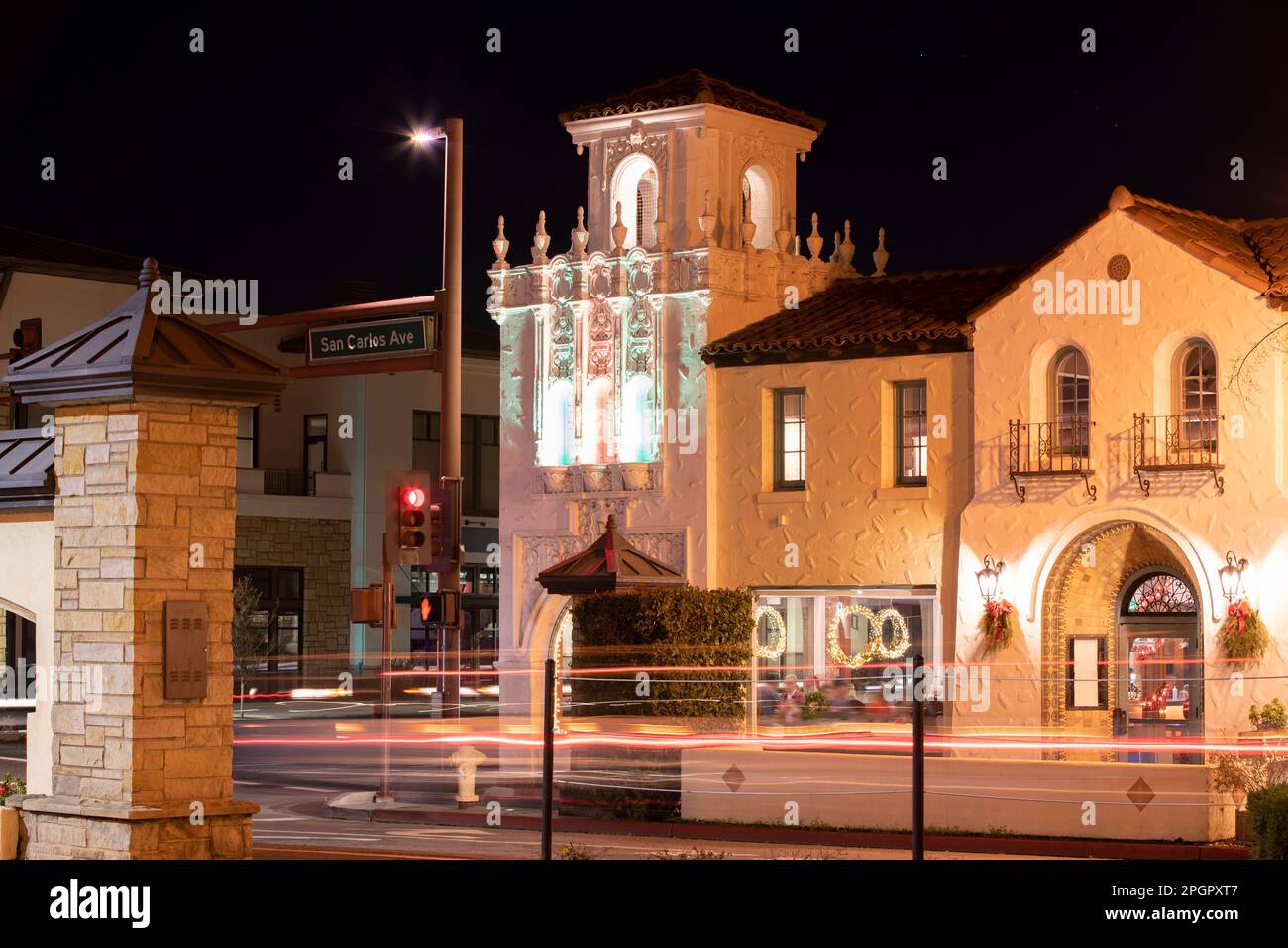 Night time view of historic buildings in downtown San Carlos ...
