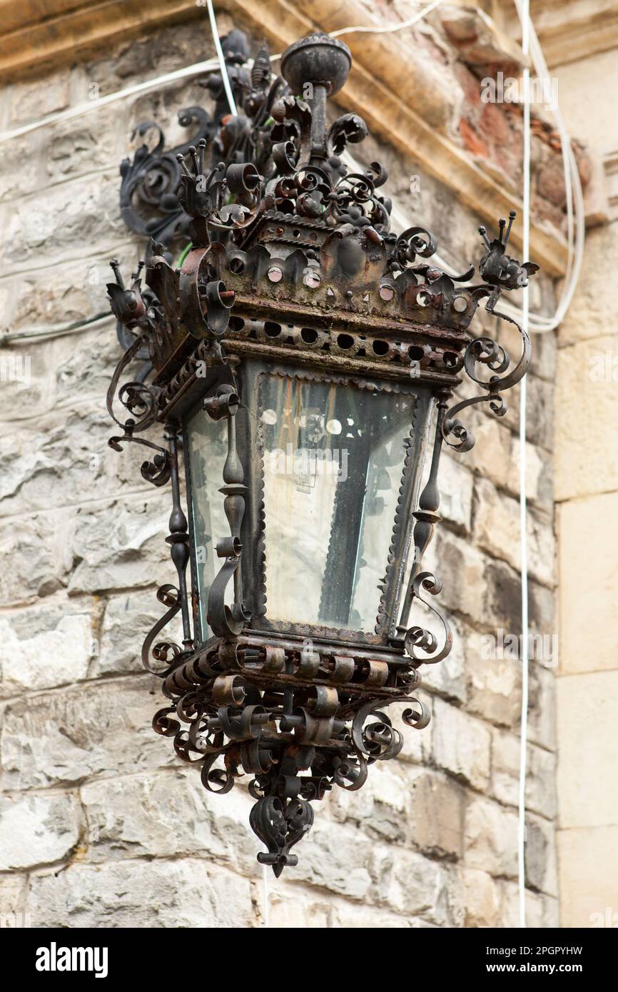 Street lamp from Peles Castle from Sinaia, Romania. Medieval castle ...