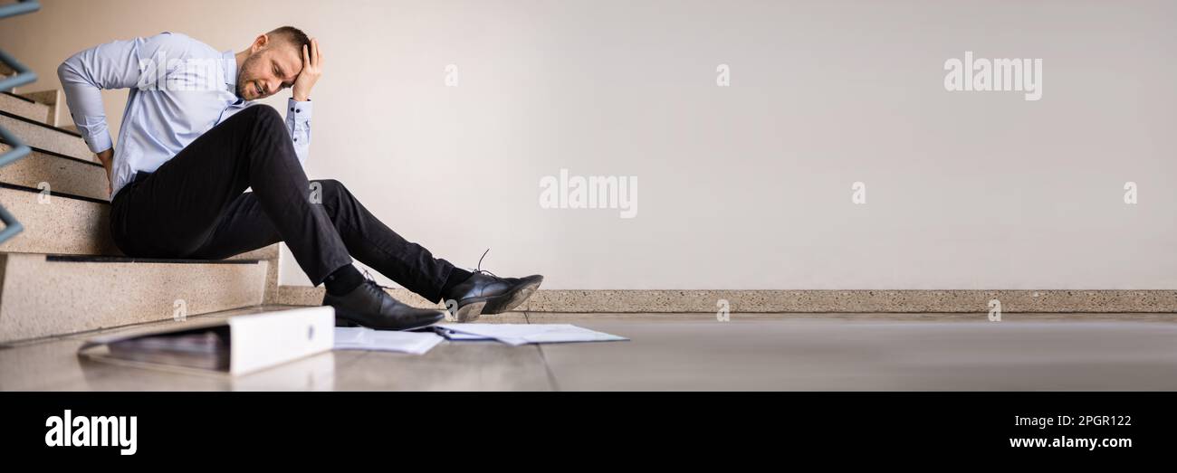 Fall And Fall Injury Accident At Workplace. Man Fell Down Stairs Stock ...