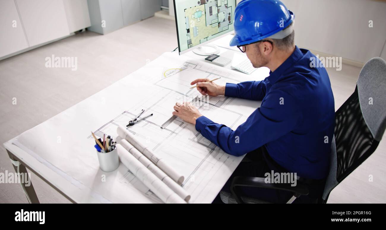 Civil Engineer Drawing Architecture Plan Blueprint And Design Stock ...