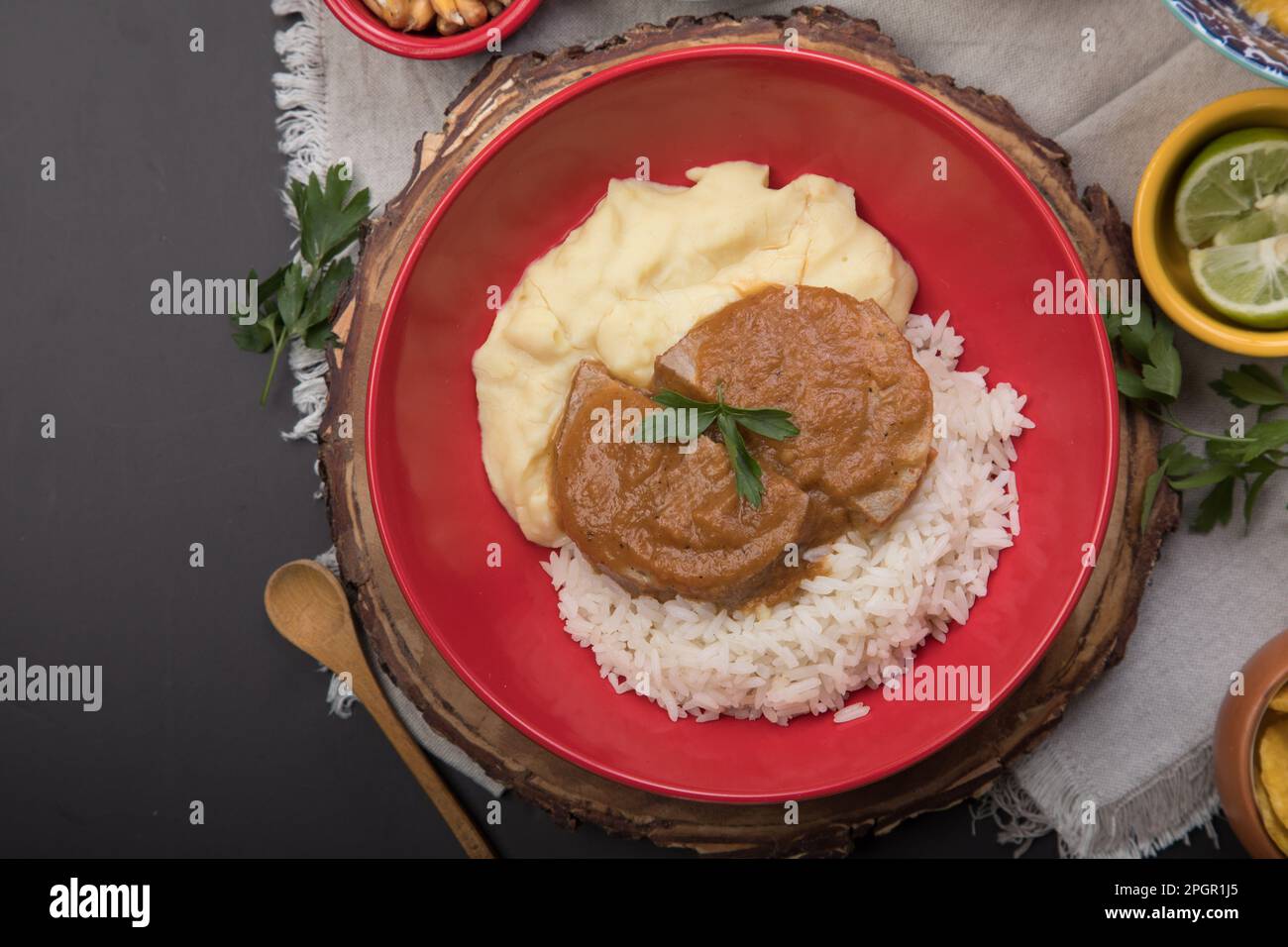 Peruvian food buffet table asado con peru beef stew with mashed ...