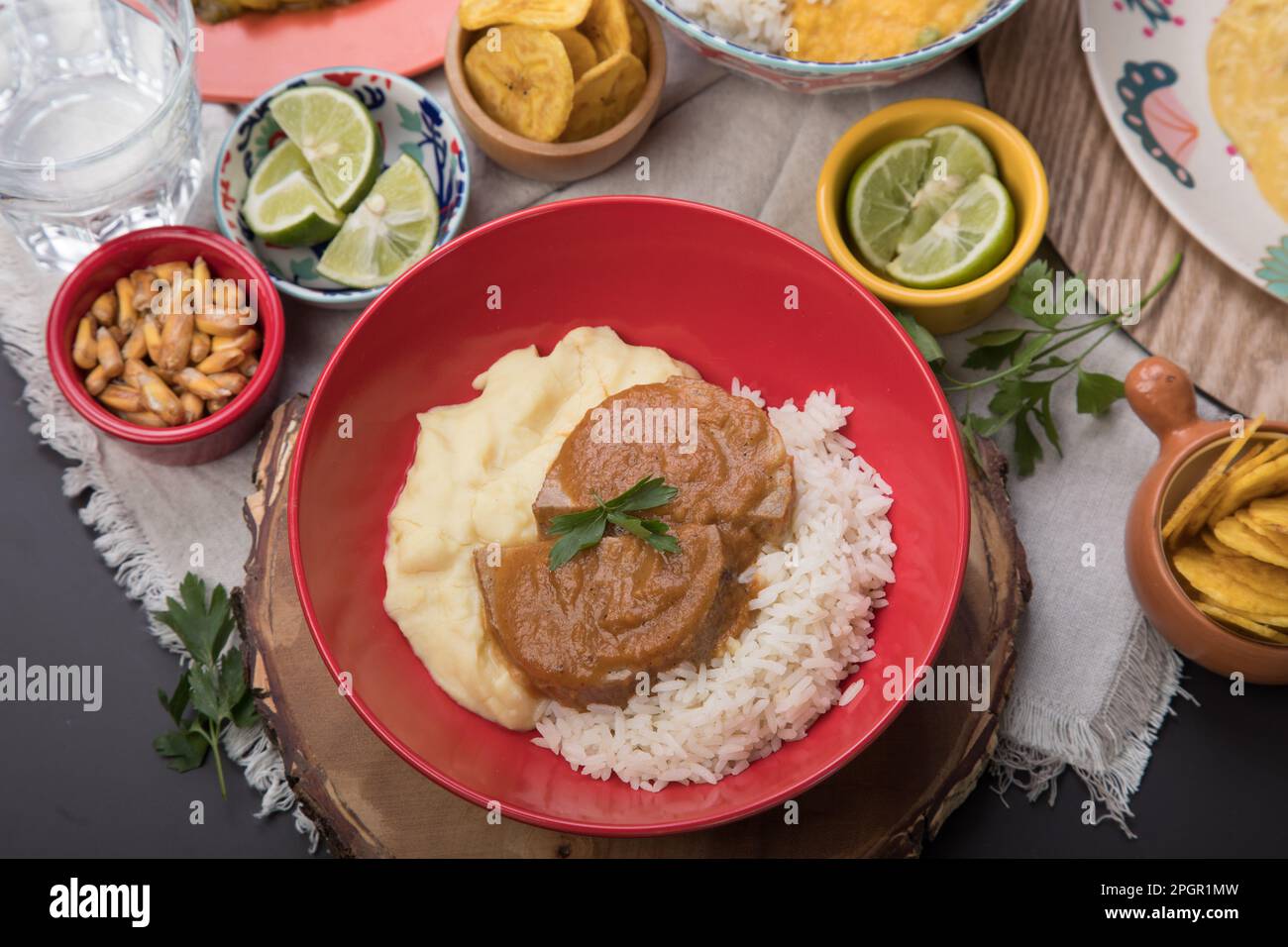 Peruvian food buffet table asado con peru beef stew with mashed ...