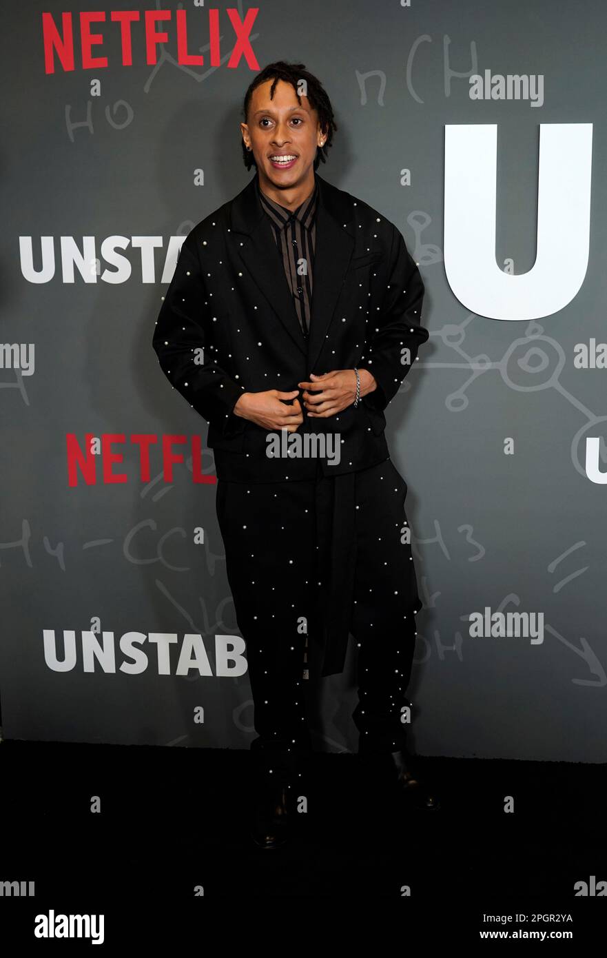 Aaron Branch poses at the premiere of the Netflix series "Unstable ...
