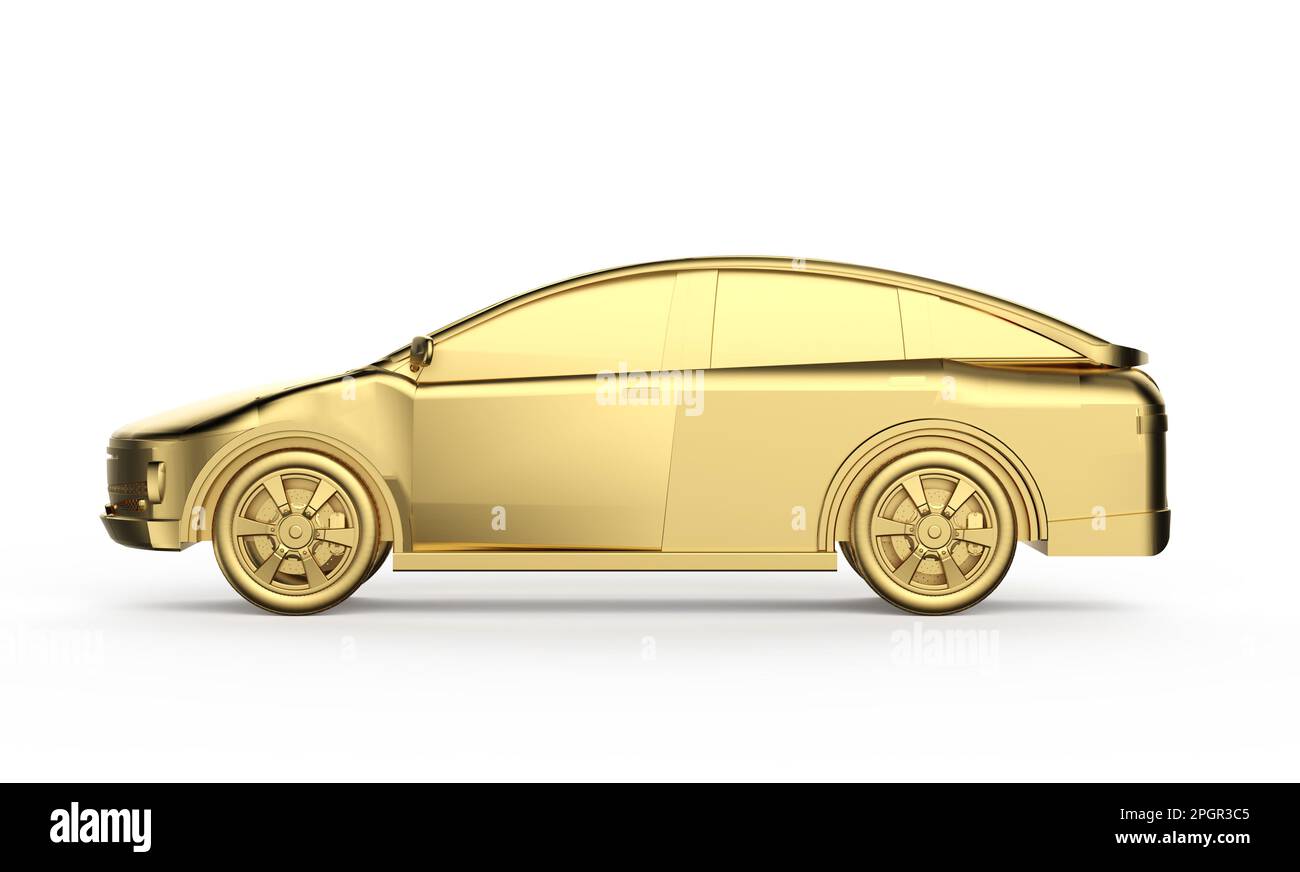 3d rendering golden ev car or metallic gold electric vehicle on white ...