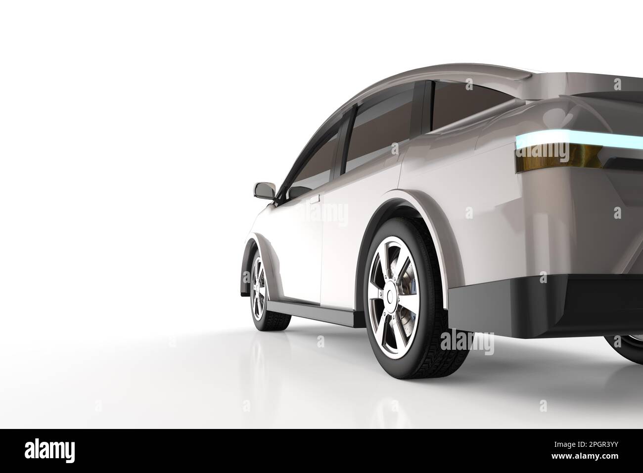 3d rendering rear view metallic ev car or electric vehicle on white ...
