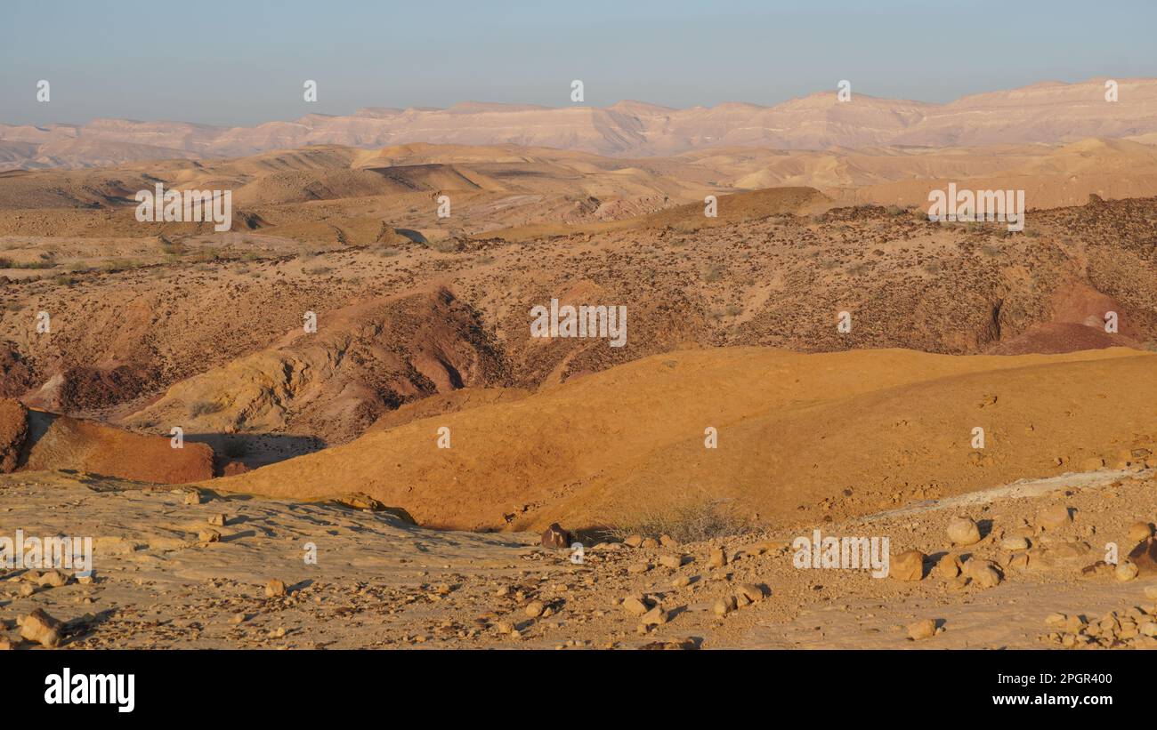 Sunrise view of HaMakhtesh HaGadol the big crater, in the Negev Desert ...