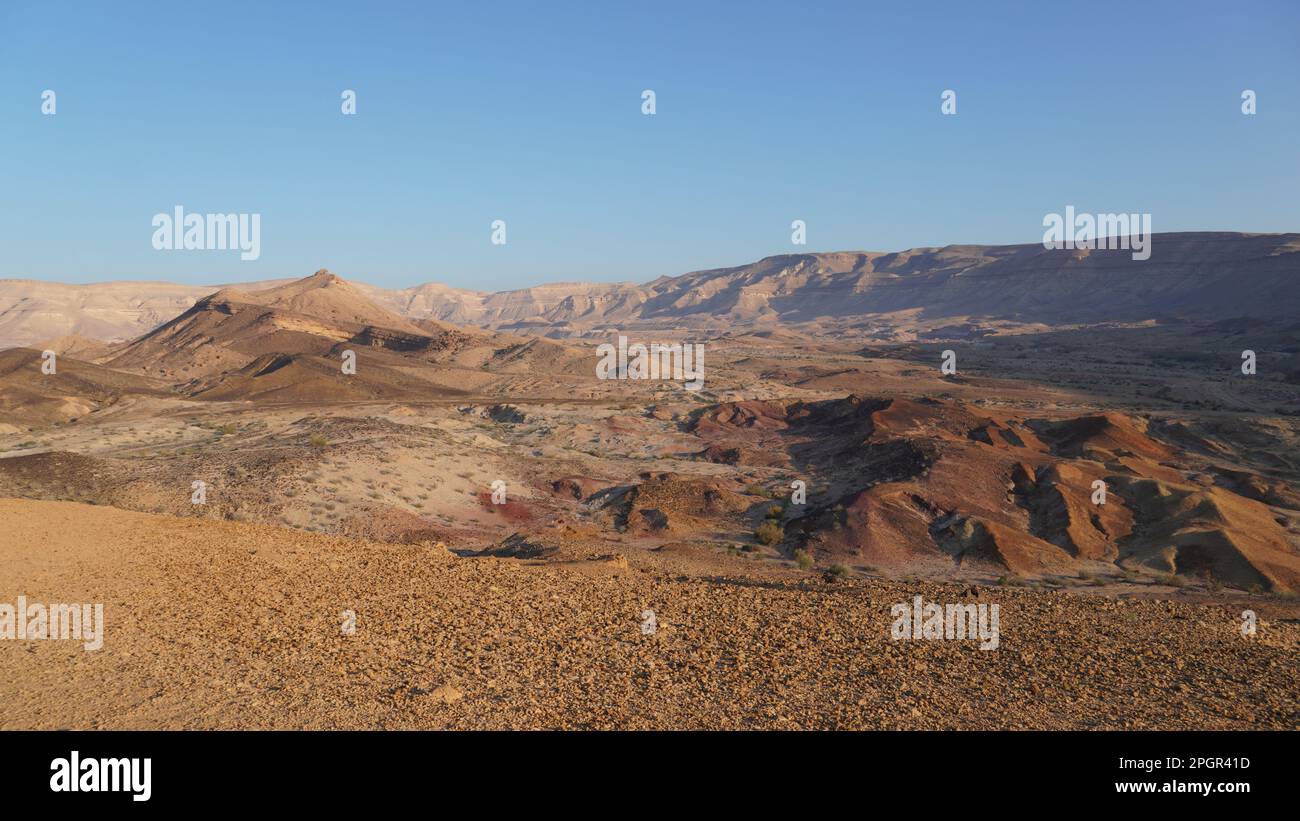 Sunrise view of HaMakhtesh HaGadol the big crater, in the Negev Desert ...