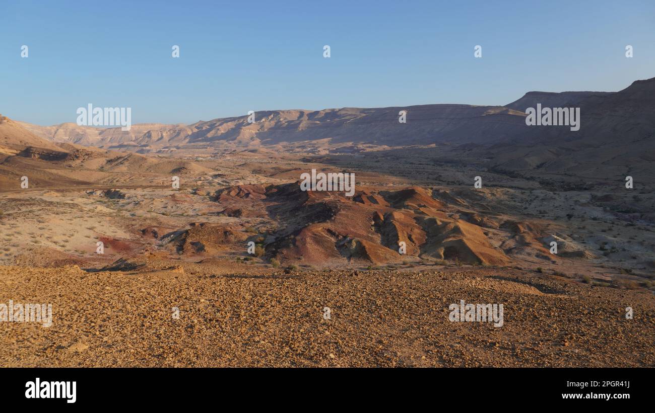 Sunrise view of HaMakhtesh HaGadol the big crater, in the Negev Desert ...