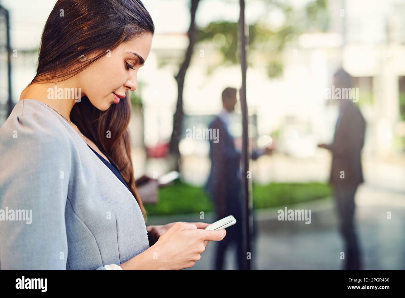 Getting Connected While Shes Waiting To Go Inside A Beautiful Young