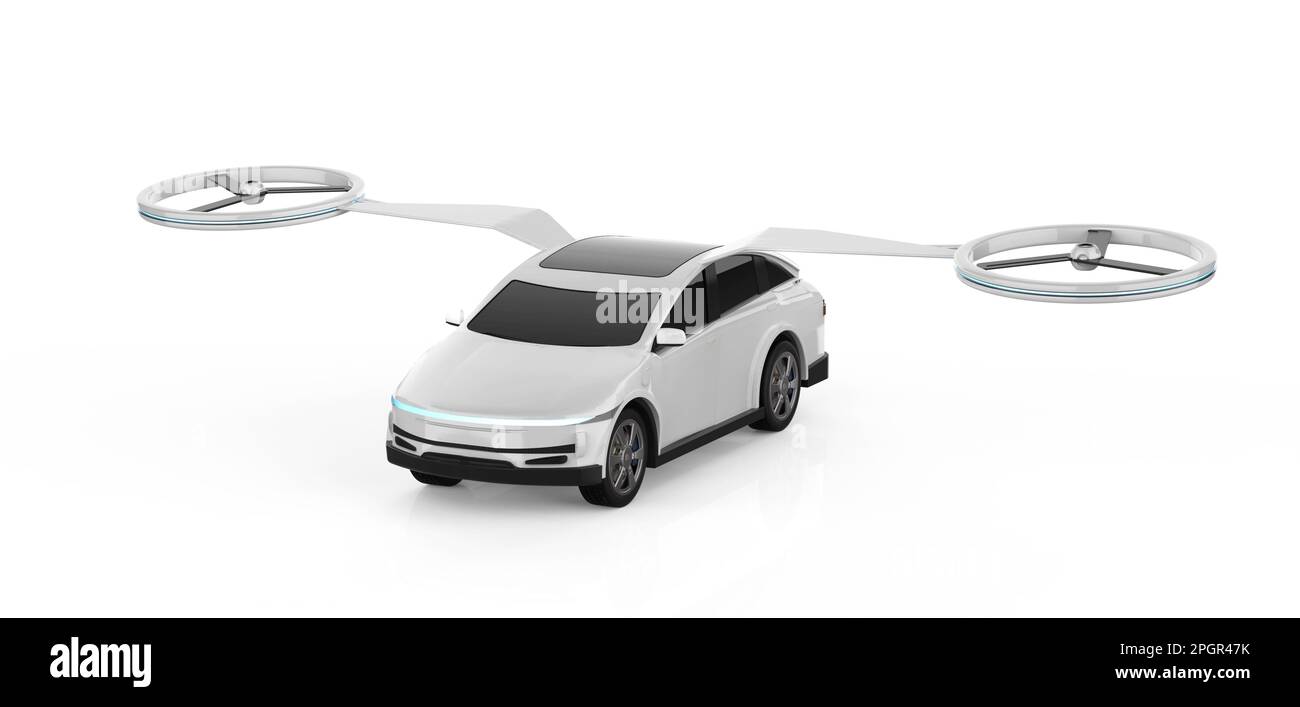 3d rendering white electric flying car or ev car drone Stock Photo - Alamy