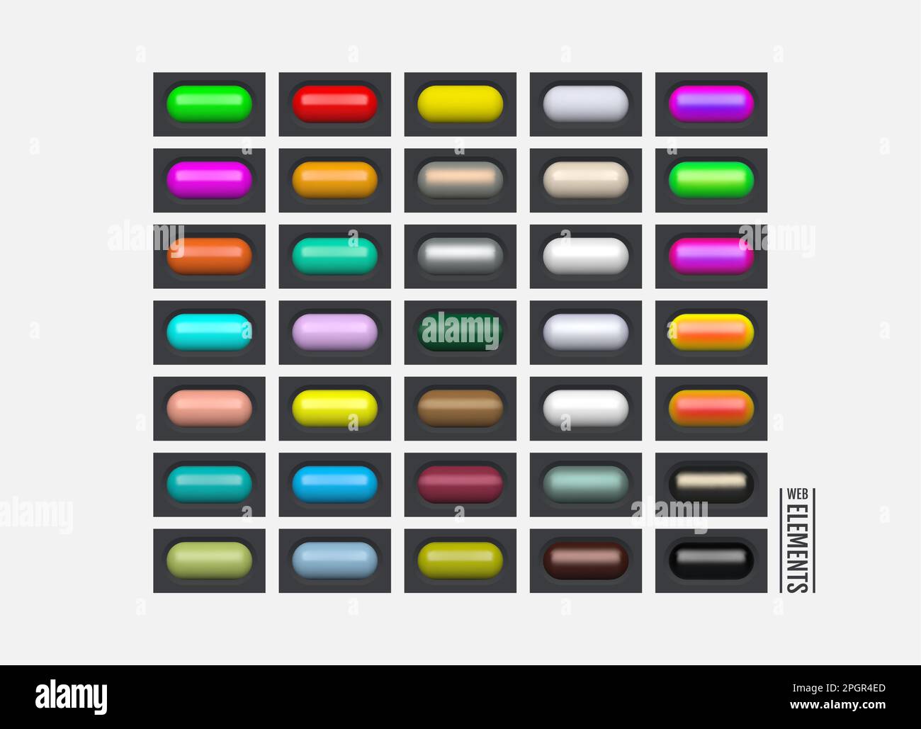 Glossy web elements. Colored oval buttons for your design. Colorful plastic polymer granules. 3d ...