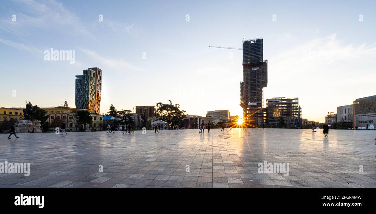 Tirana, Albania. March 2023. panoramic view of Skenderbej Square in the ...