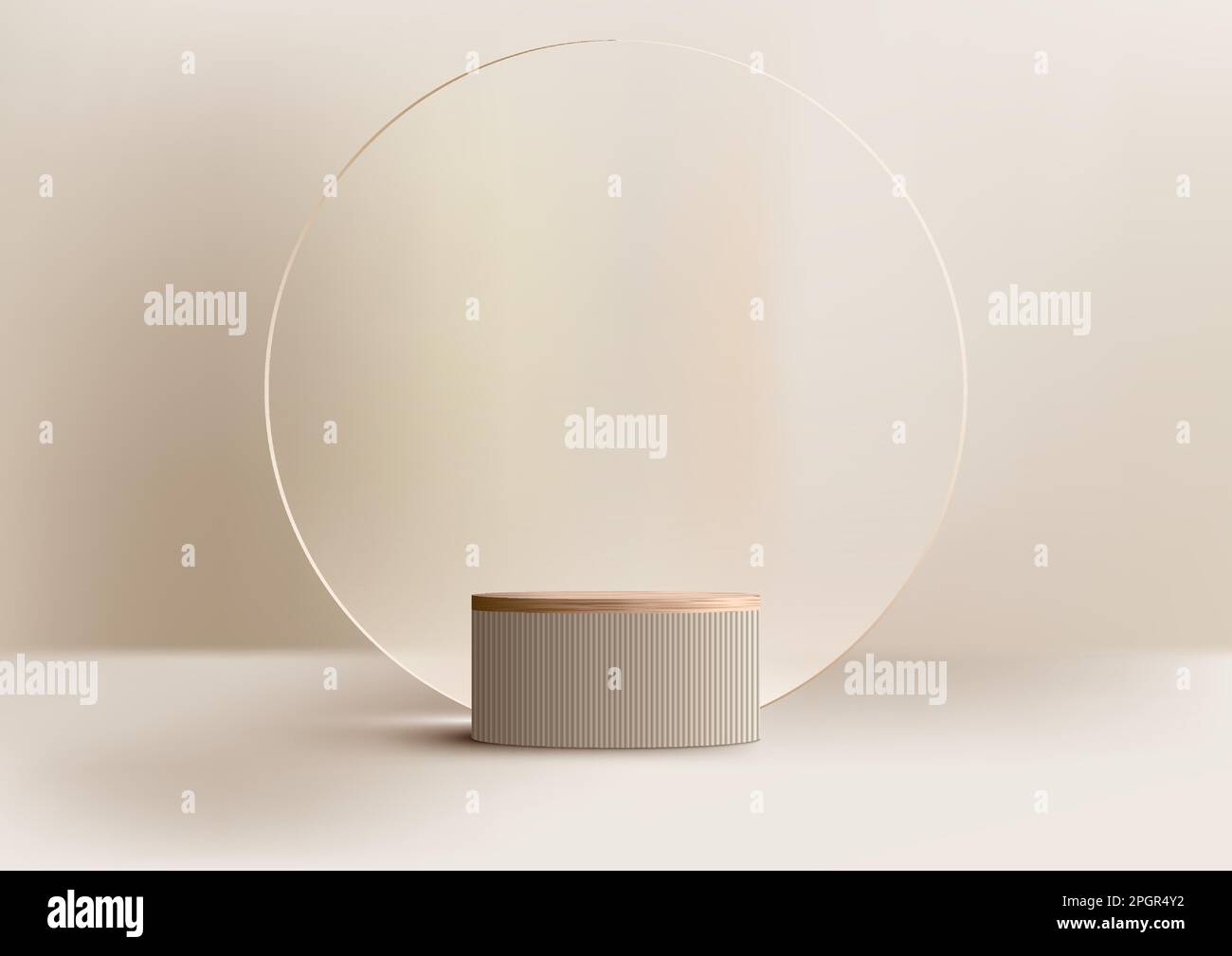 3D realistic top of wood surface podium platform stand with transparent ...