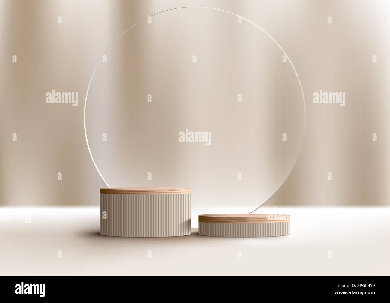 3D realistic top of wood surface podium platform stand with circle ...