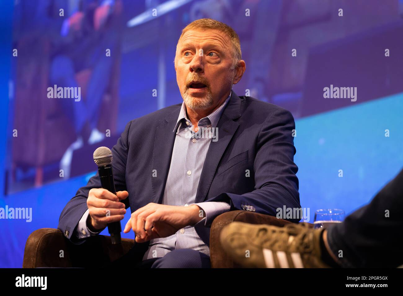 Rust, Germany. 23rd Mar, 2023. Boris Becker sits and speaks on stage at ...