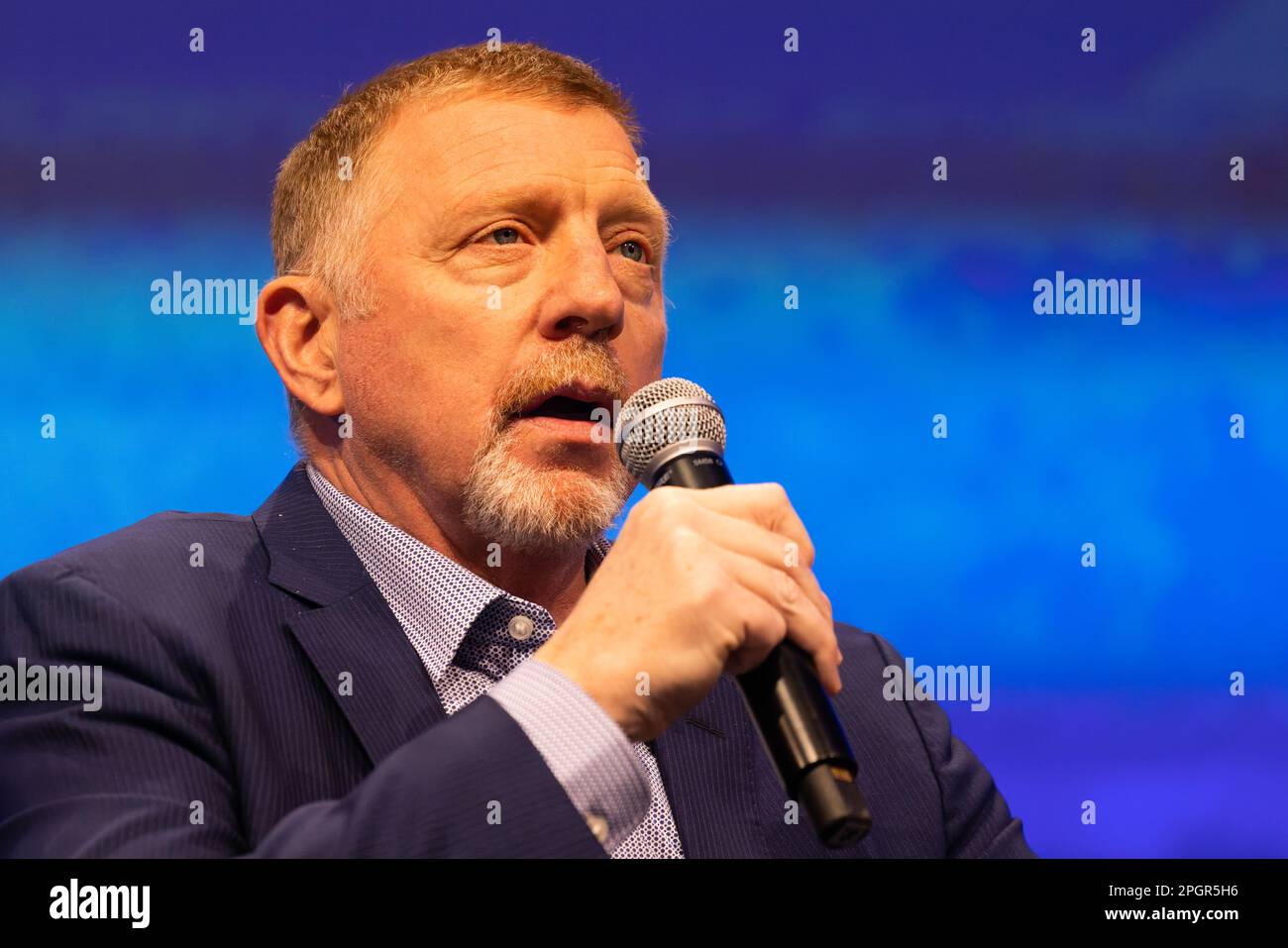 Rust, Germany. 23rd Mar, 2023. Boris Becker sits and speaks on stage at ...