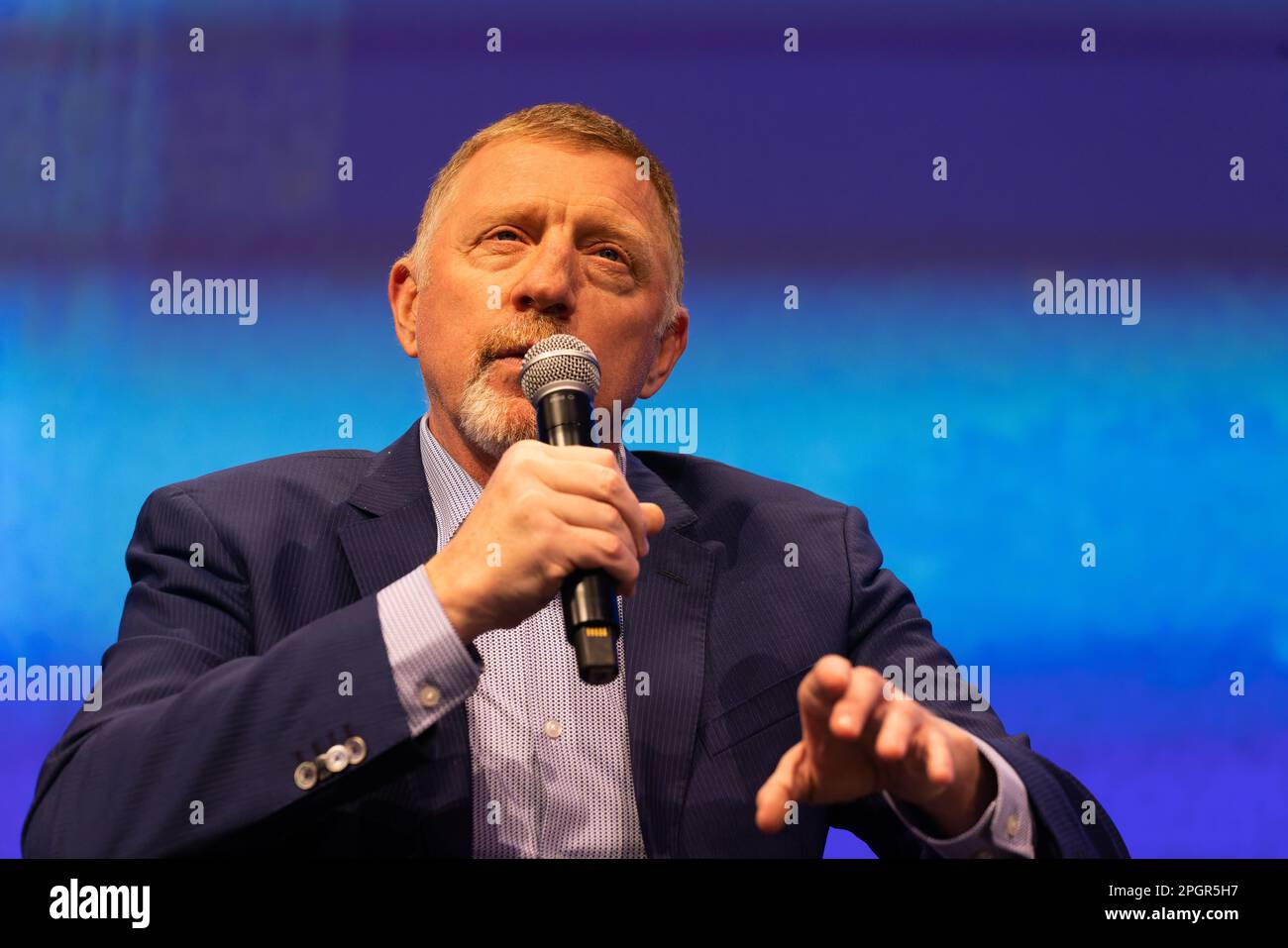 Rust, Germany. 23rd Mar, 2023. Boris Becker sits and speaks on stage at ...