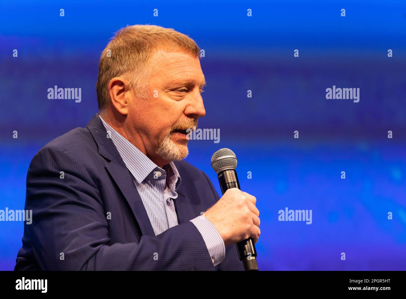 Rust, Germany. 23rd Mar, 2023. Boris Becker sits and speaks on stage at ...