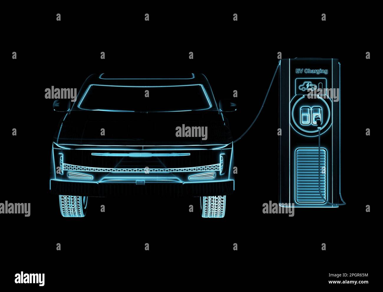 3d rendering scan ev car or electric vehicle plug in with recharging ...