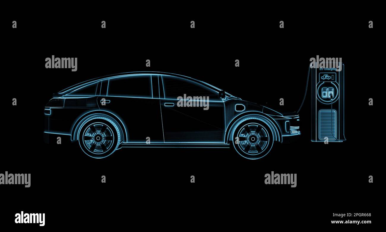 3d rendering scan ev car or electric vehicle plug in with recharging ...