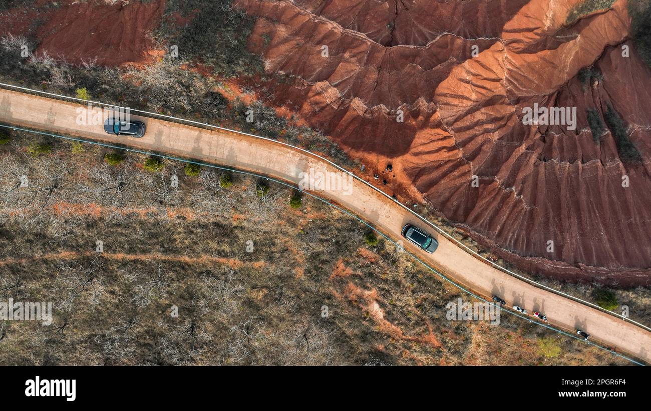 Aerial photo shows the magnificent Danxia landform in Lantian County ...