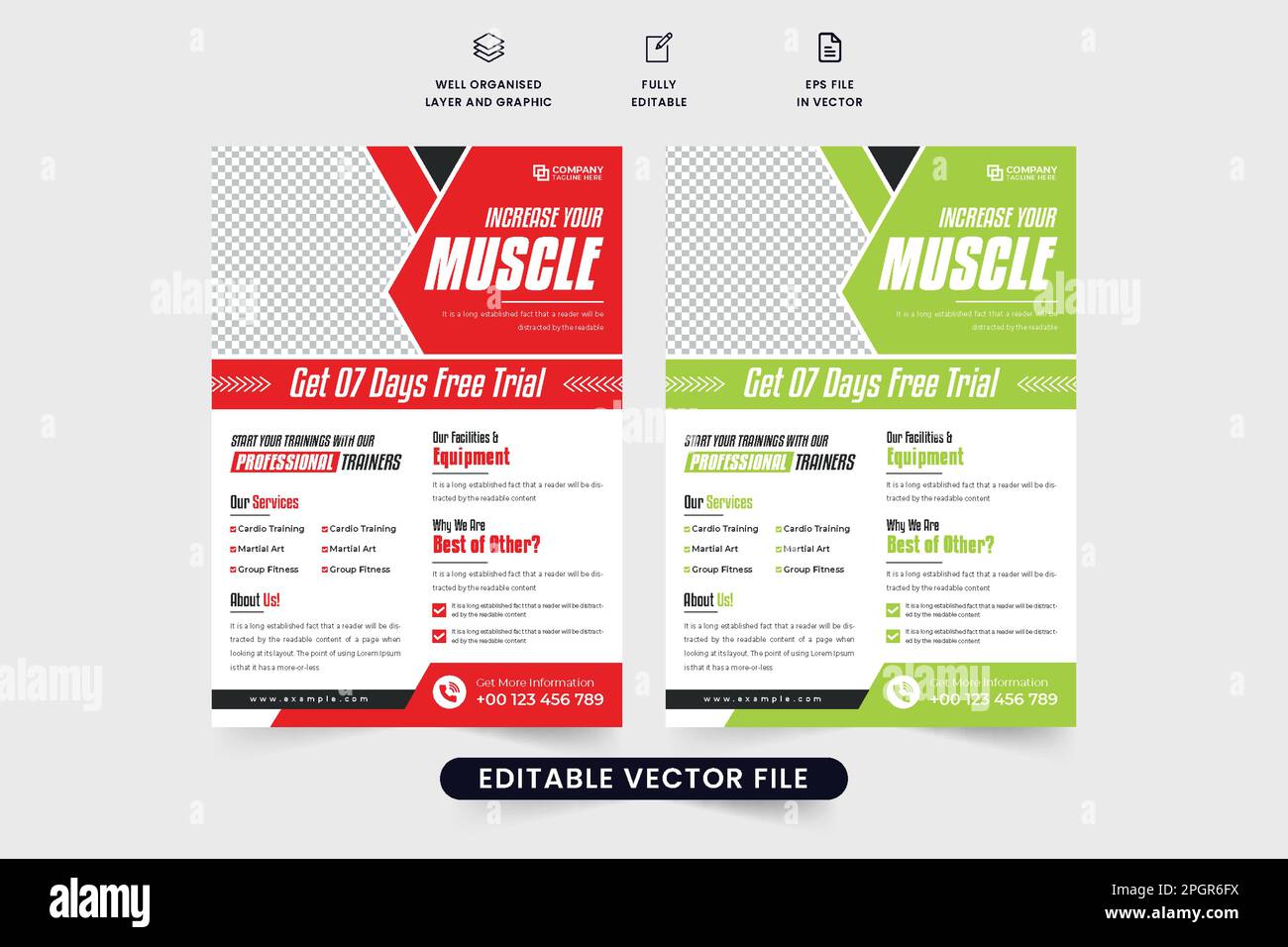 Professional gym training service promotional flyer vector with green ...