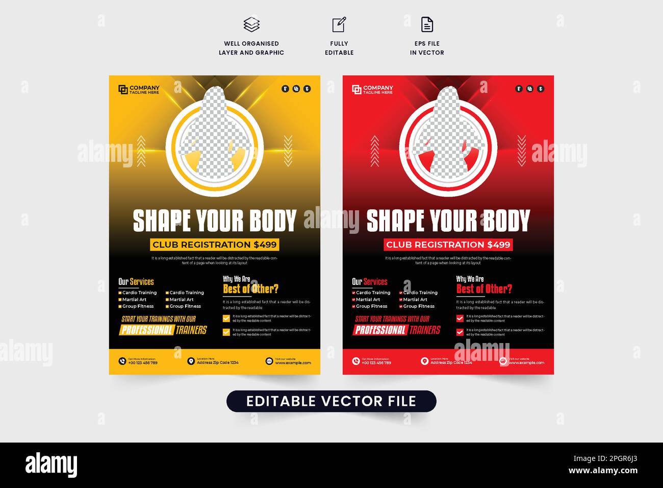 Fitness club service and training center flyer vector with photo ...